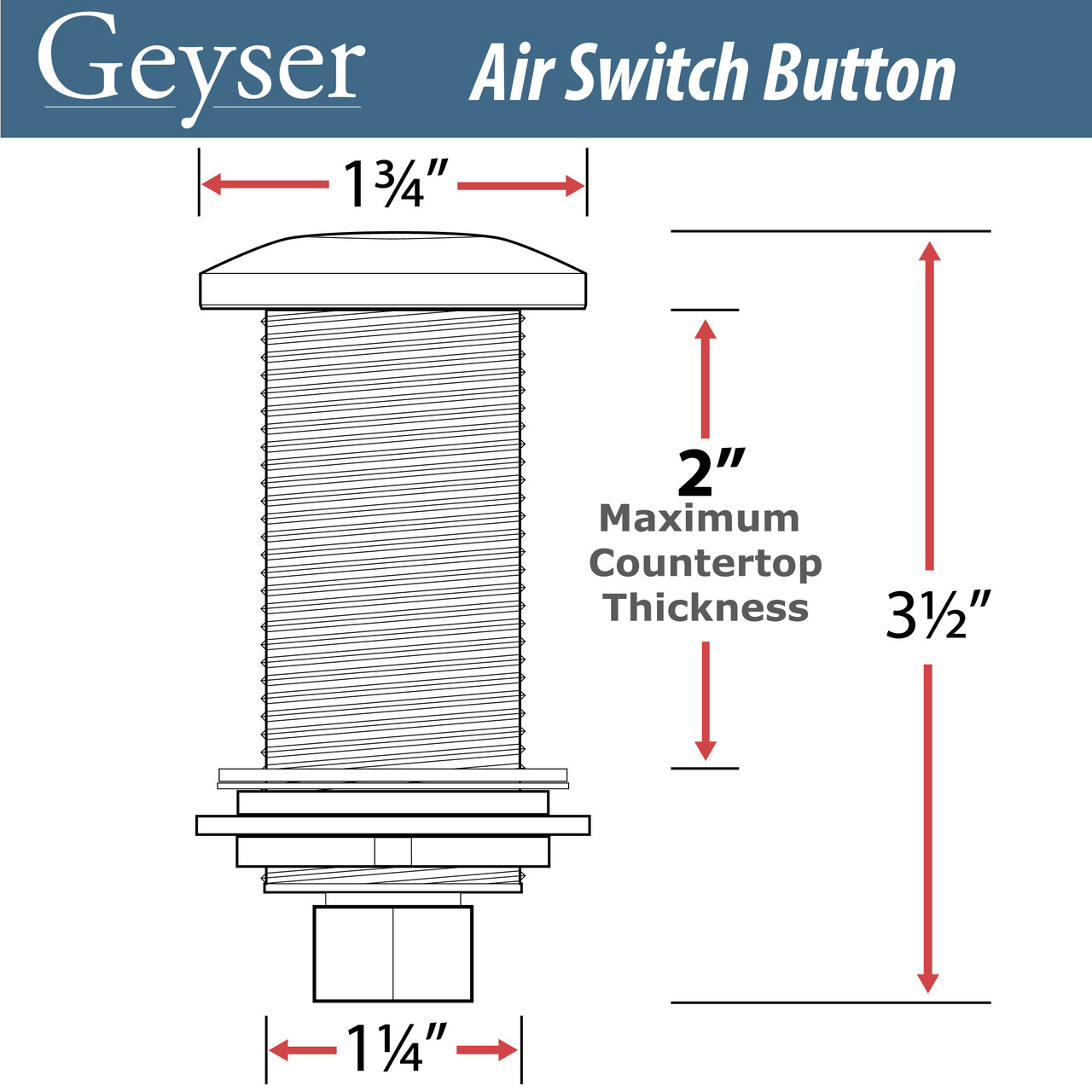 Geyser Single Outlet Sink Disposal Air Activated Switch Button - Ticor