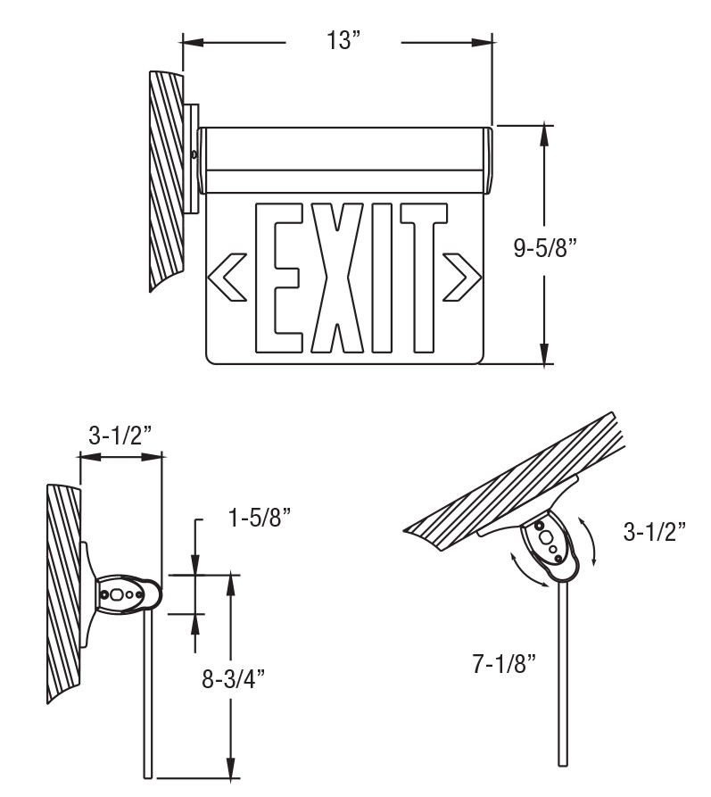 Adjustable Edge Lit Exit Sign Red LED