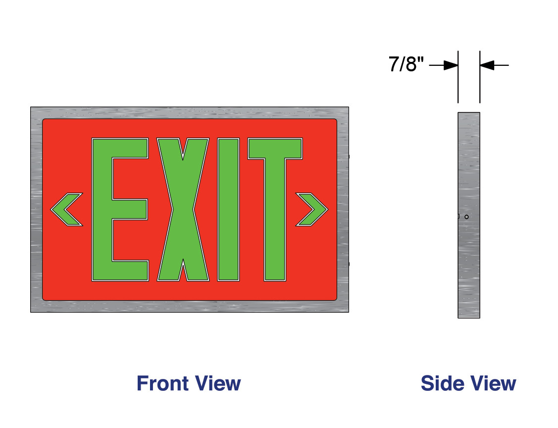 Red Self Luminous Tritium Exit Sign with Aluminum Frame