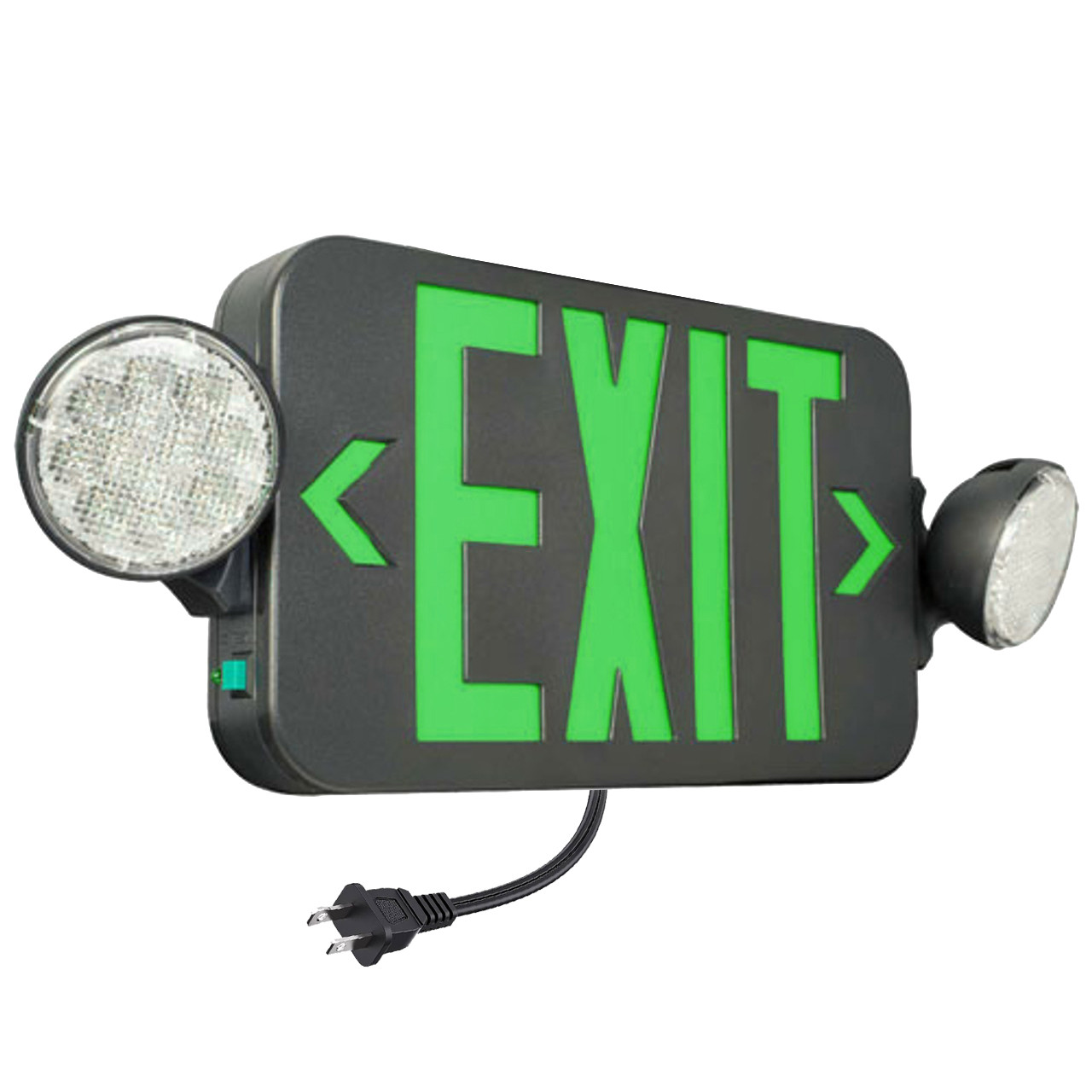 Black Corded Exit Sign Combo with Green Letters