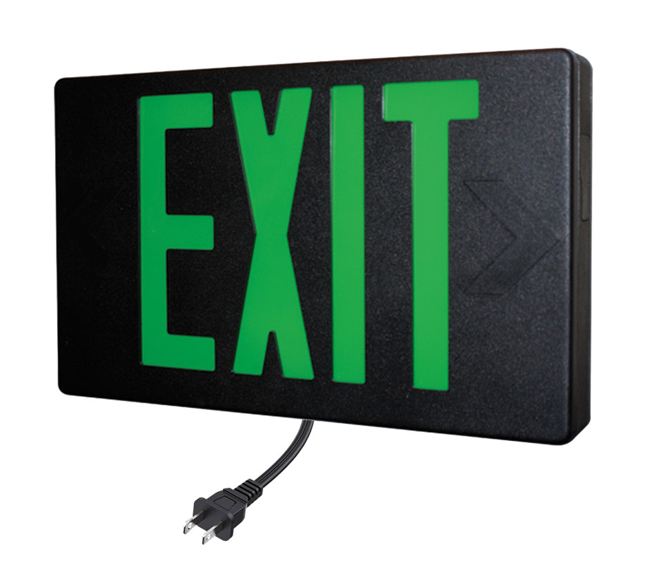 Black Plug-In Exit Sign with Green Letters
