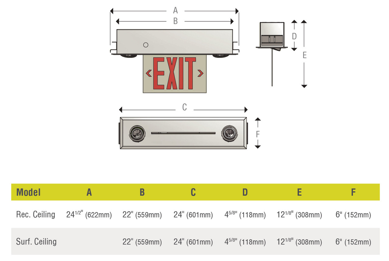 Recessed Edge Lit Exit Sign Combo with MR16 Lamps