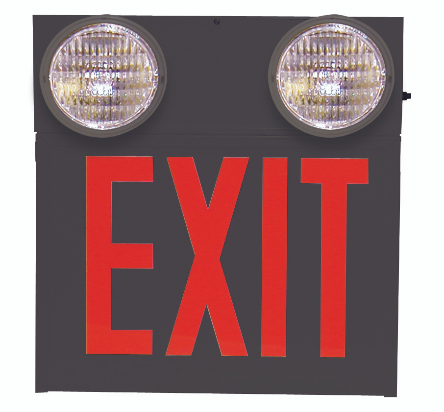 Black Steel Exit Sign Red LED Combo with PAR36 Emergency Lights
