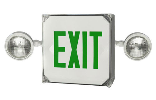 NEMA 4X Exit Combo Green LED with PAR36 Emergency Lights