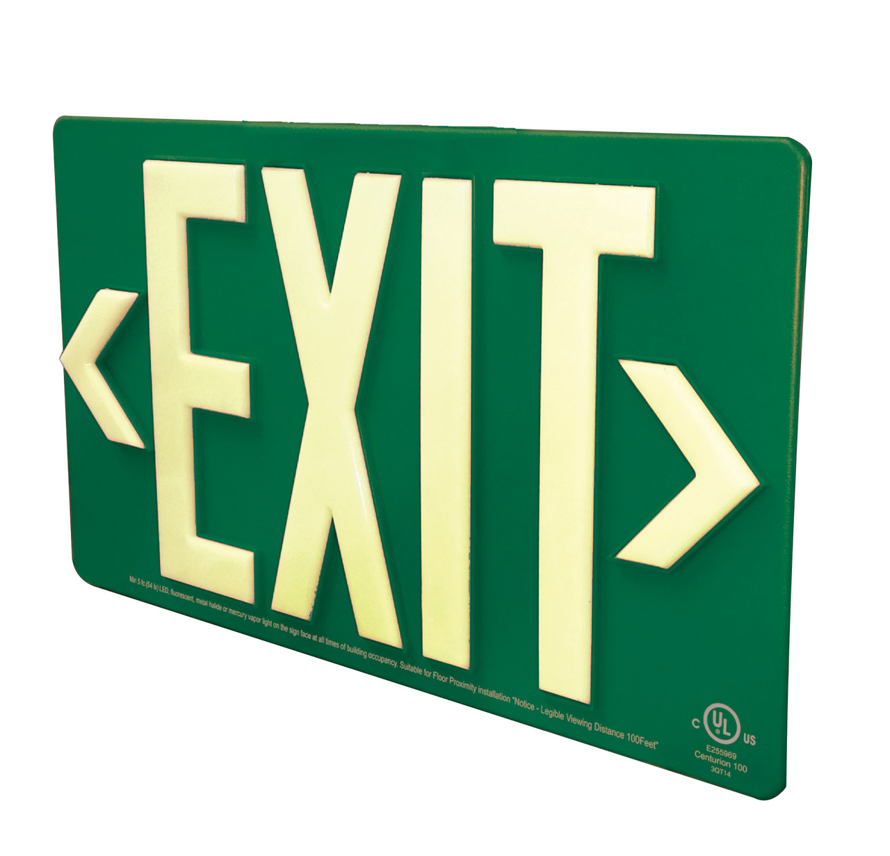 100' Outdoor Glow-In-The-Dark Exit Sign with Green Background