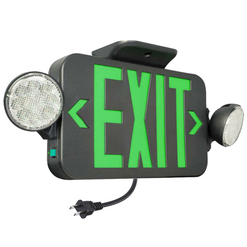 Black Corded Exit Sign Combo with Green Letters