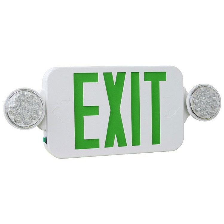 Green LED Exit Emergency Light Combo White Housing