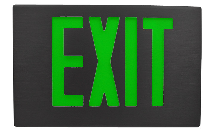 Black Aluminum Exit Sign Green LED Universal Face