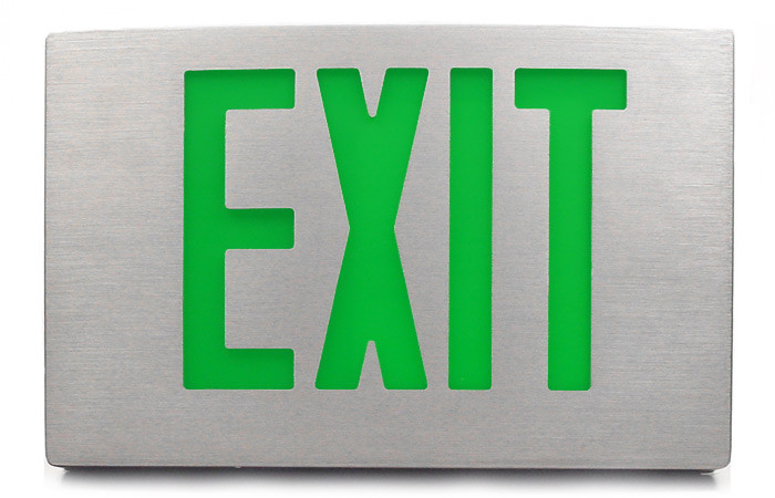 Aluminum Exit Sign Green LED Universal Face