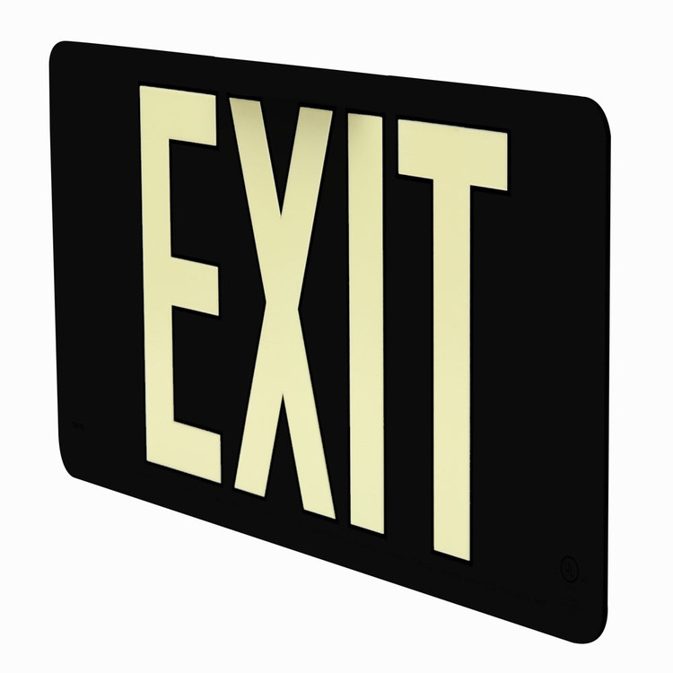 50' Ultra-Thin Photoluminescent Exit Sign with Black Background