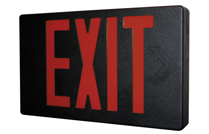 Black LED Exit Sign with Red Letters and Battery Backup