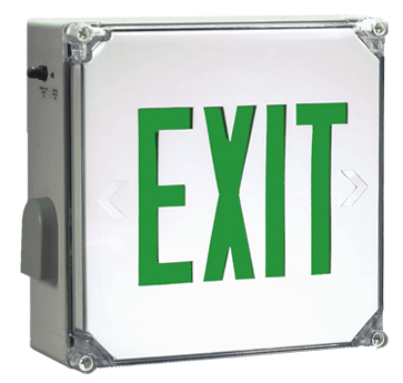 Outdoor Exit Sign with Green Letters