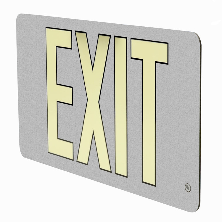 50' Ultra-Thin Photoluminescent Exit Sign with Silver Background