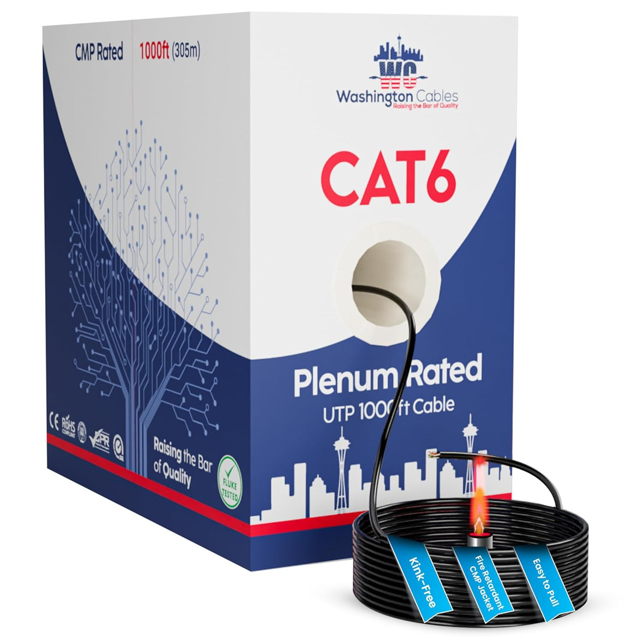 WC-600-BK | Washington Cables Cat6 Ethernet Cable 1000ft Plenum | UTP ...