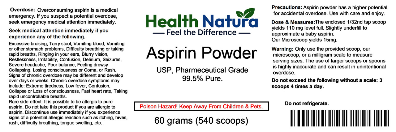 Premium Quality Aspirin Powder USP 60g | Health Natura