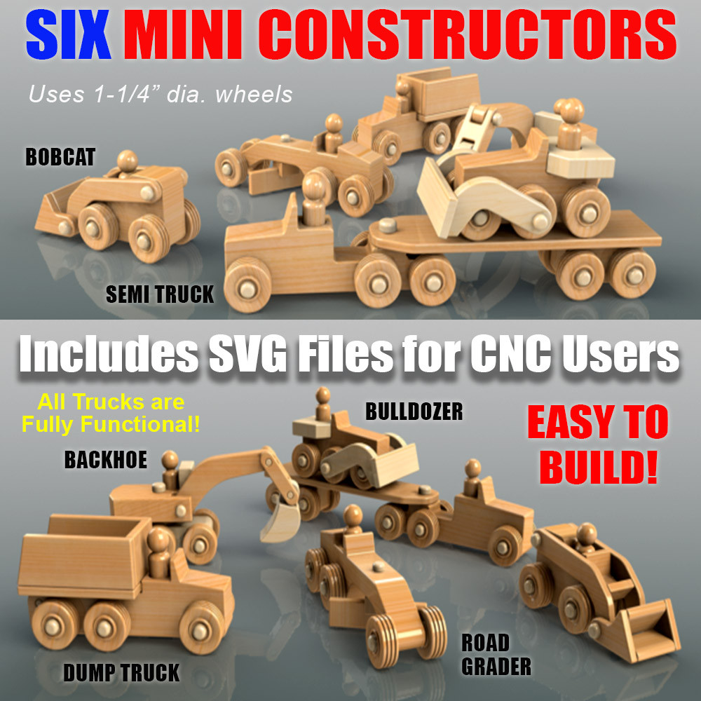 Mini Constructors Set of Six Construction Trucks Wood Toy Plans