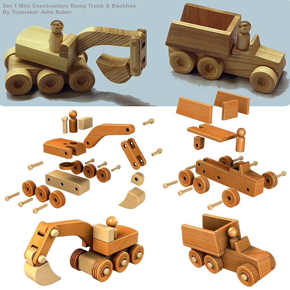 Mini Constructors Dump Truck & Backhoe Wood Toy Plans