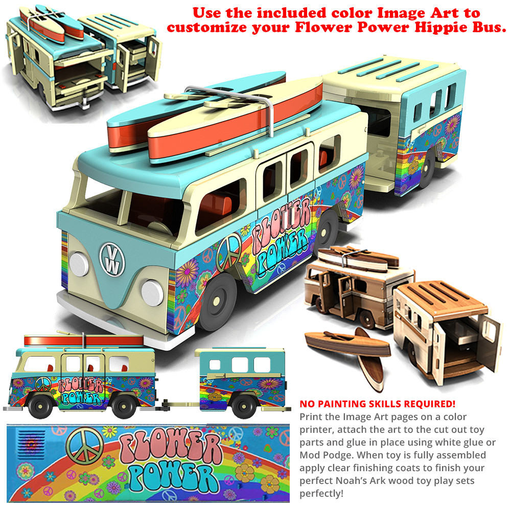 VW Hippie Bus and Beach Trailer + Kayaks Wood Toy Plans