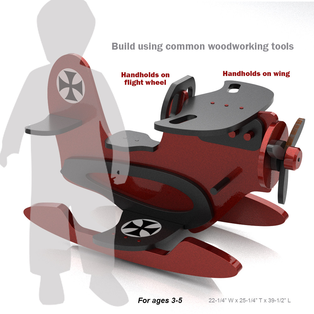 Red Baron Rocking Biplane Wood Toy Plans (PDF Download + SVG File)