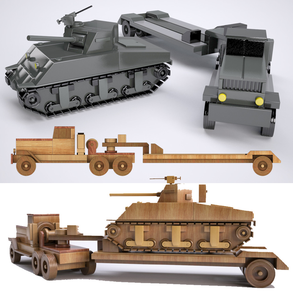 ReallyWood Sherman Tank + Tank Carrier Wood Toy Plans