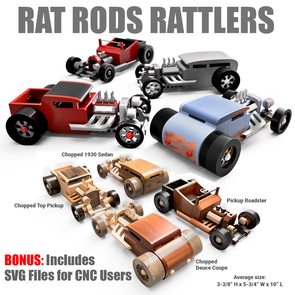 Rat Rods Rattlers Wood Toy Plans (4 PDF Downloads + SVG File)