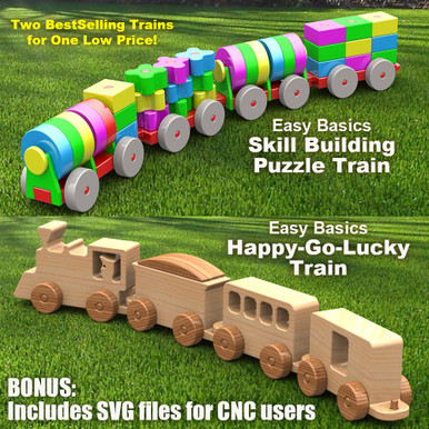Easy Basics Skill Building Puzzle Train + Happy-Go-Lucky Train Wood Toy ...
