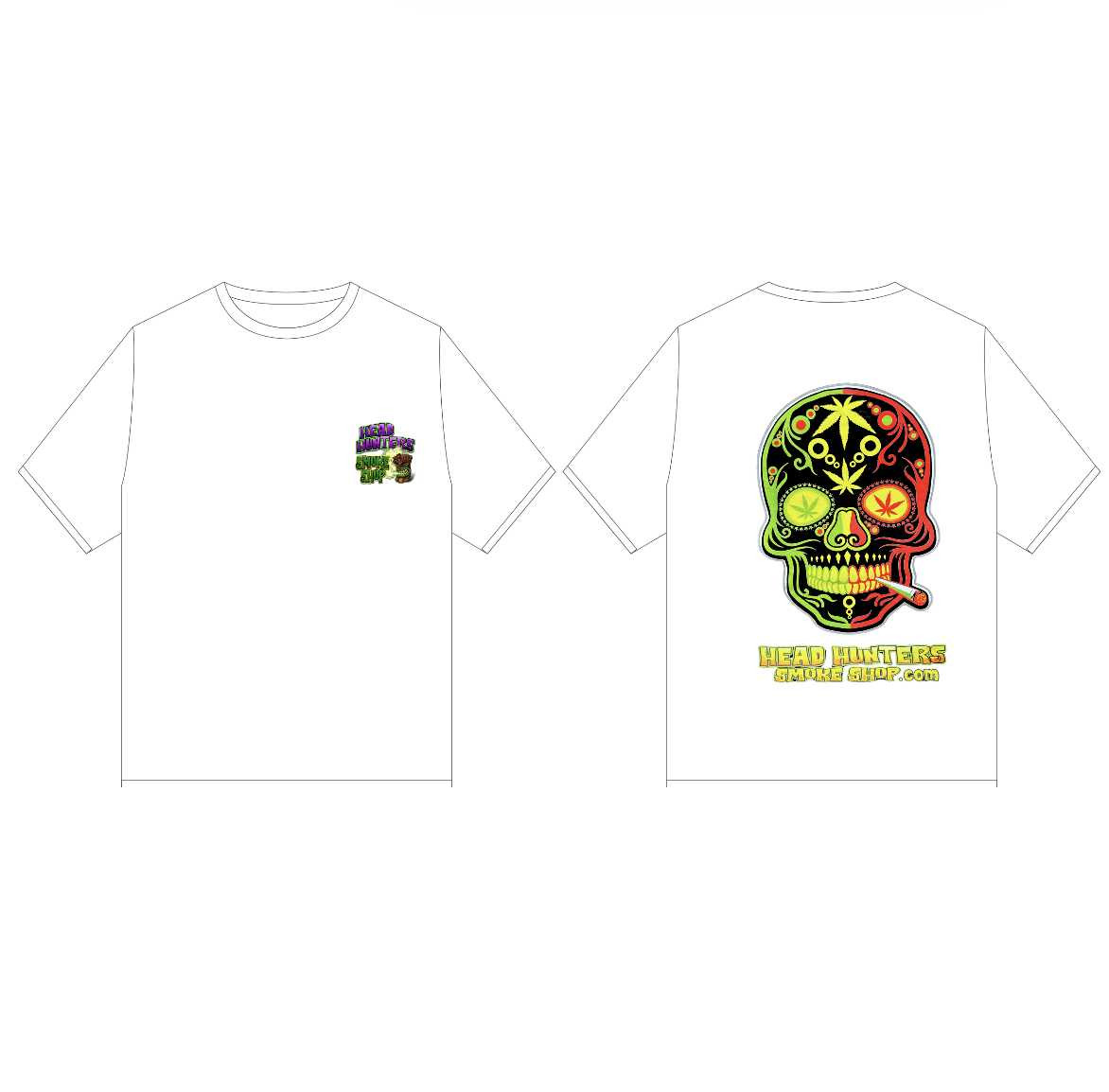 Head Hunters T- Shirt - "Rasta Sugar Skull" White