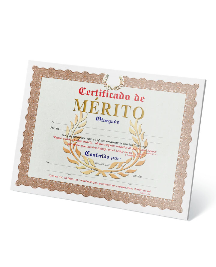 Certificado De Merito (Paq.15) # 12142 - Calvary Book and Bible