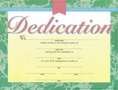 Certificate Of Dedication - Calvary Book and Bible