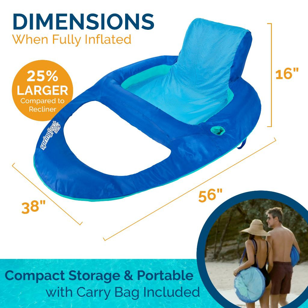 SwimWays Spring Float Recliner XL Inflatable Pool Lounger with Hyper ...