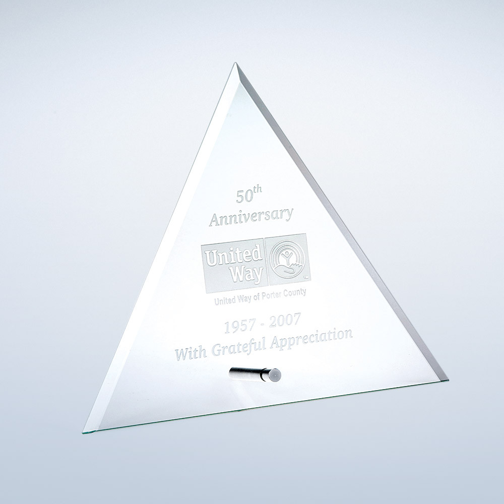 JADE GLASS BEVELED TRIANGLE AWARD W/ ALUMINUM POLE