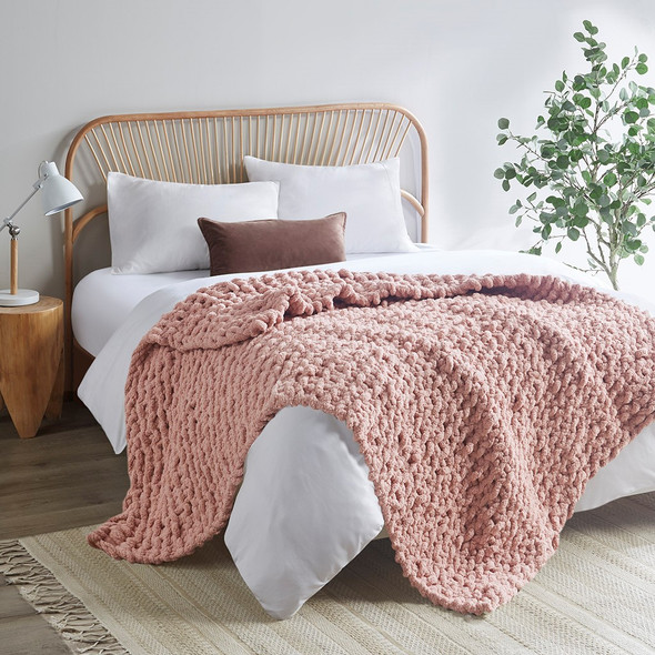 Handmade Blush Pink Chunky Knit Throw Blanket Handmade Blush Pink Chunky Knit Throw Blanket