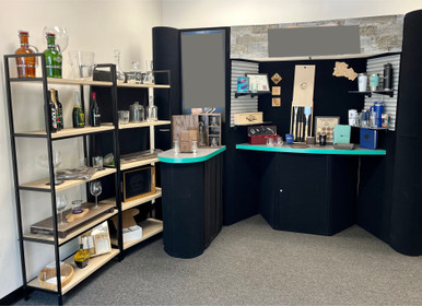 Buy a used - 10' L-Shaped Booth with Slat walls, Fabric and Shelves for ...