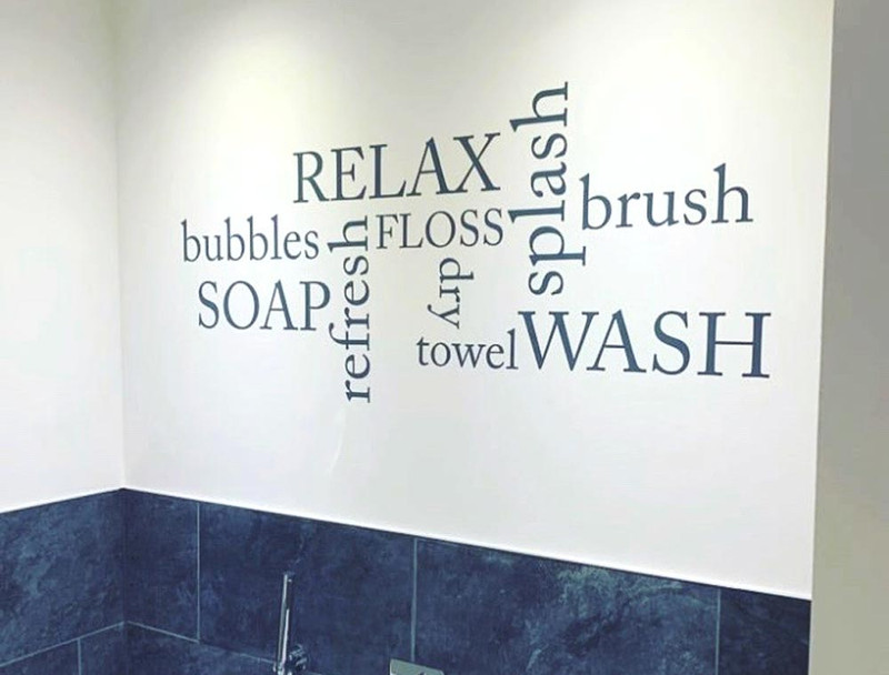 Bathroom Word Art Wall Sticker - ( Relax, Wash, Soap etc )