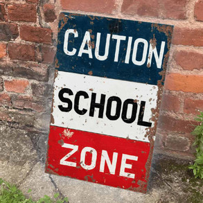 Rusted Vintage Style Caution School Zone Metal Sign