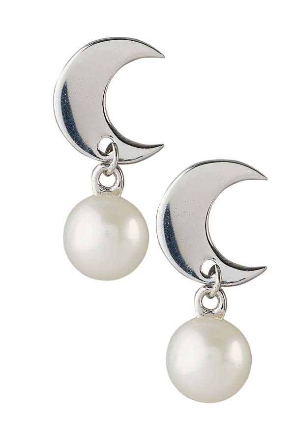 Pearl Crescent Moon Earrings