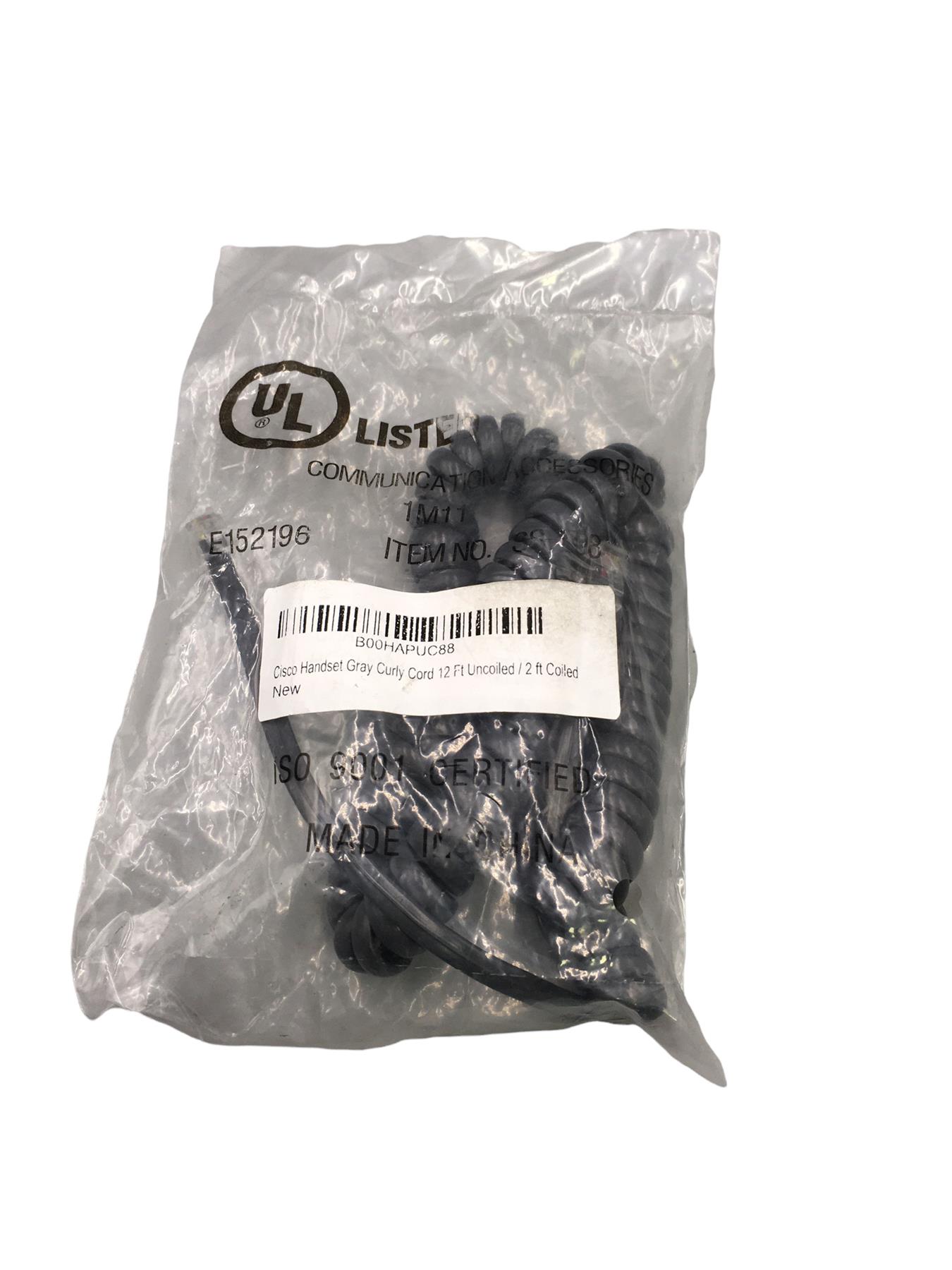 Cisco Handset Gray Curly Cord 12ft. Uncoiled/ 2 ft. Coiled, B00HAPUC88 New!