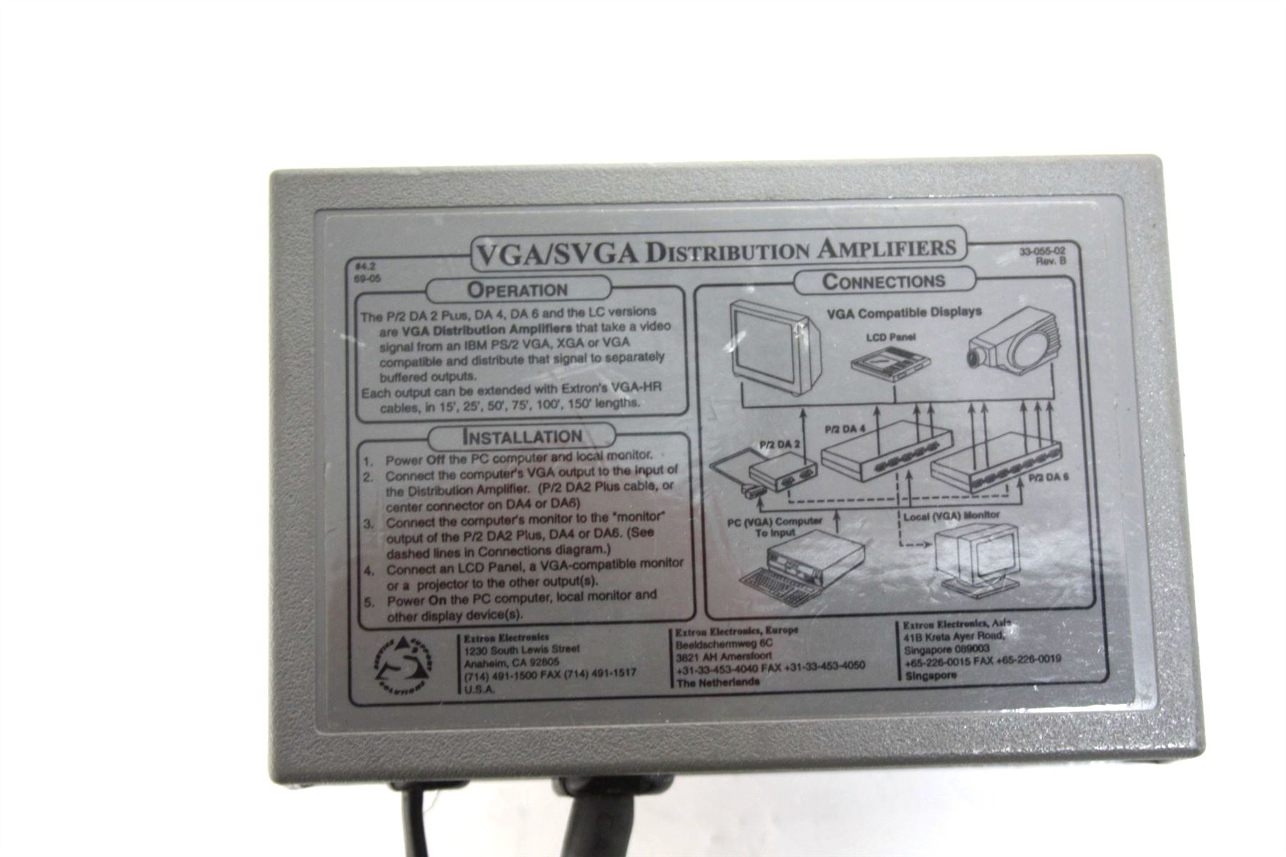 Extron P/2 DA2 PLUS VGA Monitor Distribution Amplifier W/ AC Adapter PD ...
