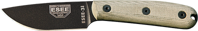 ESEE-3HM Plain Edge, Black Blade, Brown Leather Sheath - Blademan's ...