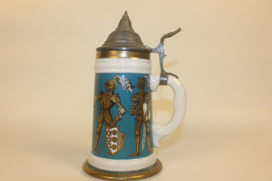 German Porcelain "Knights" Lidded Stein
