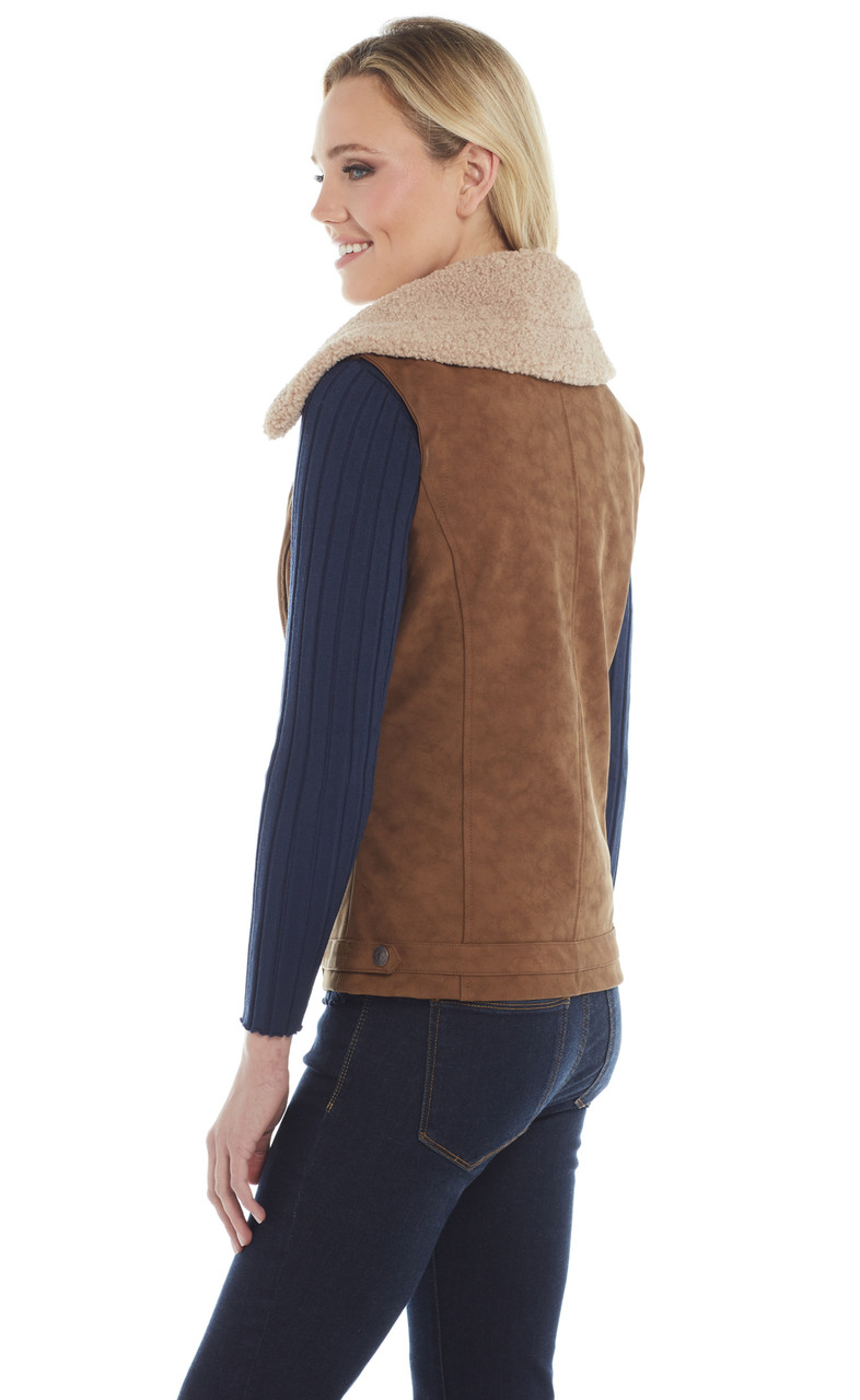 Faux Leather Zip Front Vest W/ Faux Fur Collar & Concealed Carry Pocket ...