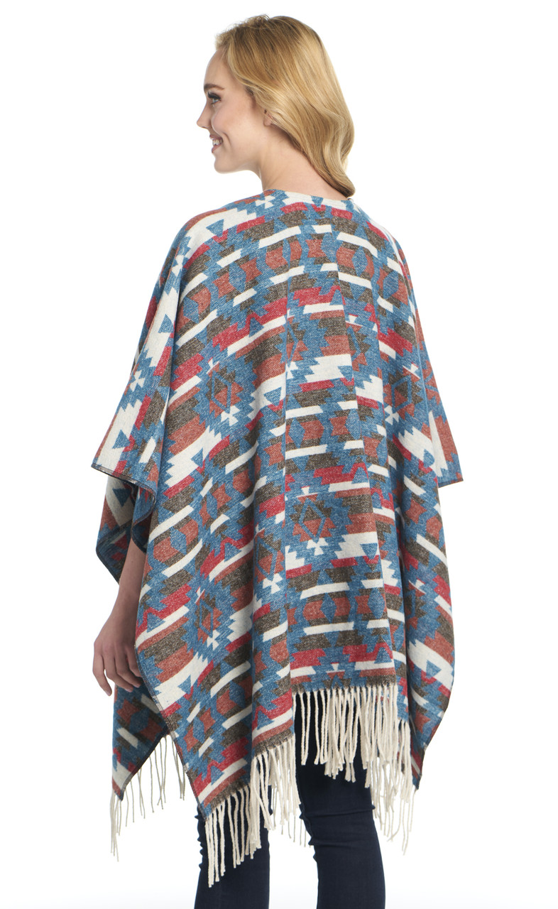Open Front Blanket Wrap Poncho W/ Fringe (CR15149-F24) - Cripple Creek