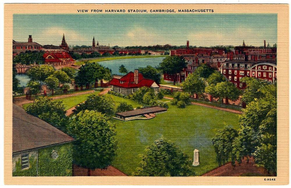 Harvard Linen Postcard - View From Stadium - Collectible Ivy