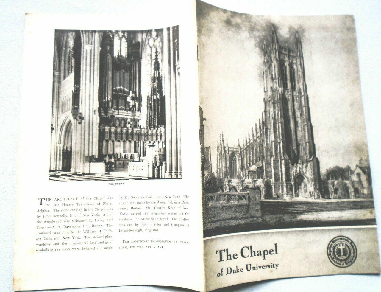 The Chapel Duke University Vintage Brochure - Collectible Ivy