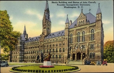 Georgetown Postcard Healy Building and Statue of John Carroll ...