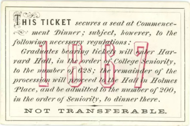 Harvard Hall - Commencement Dinner Invitation - 1867