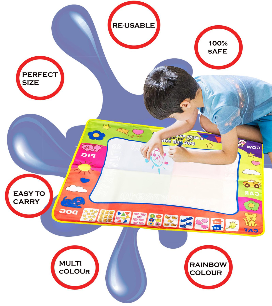 Vinsani Water Magic Doodle Mat, Drawing Painting Mat (60 × 80 cm) with ...