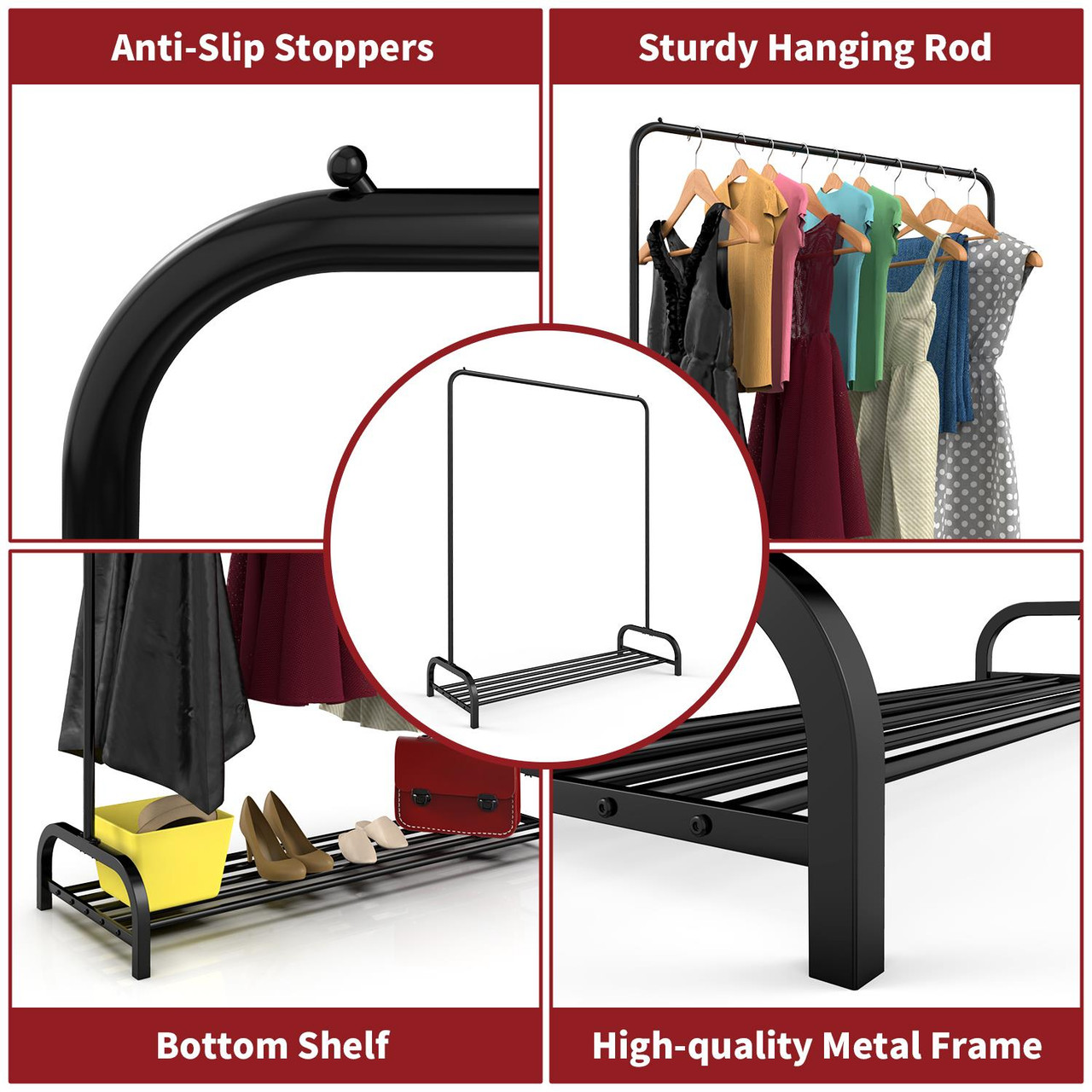 Vinsani® Heavy Duty Metal Clothes Rail Stand with Single Hanging Rail ...