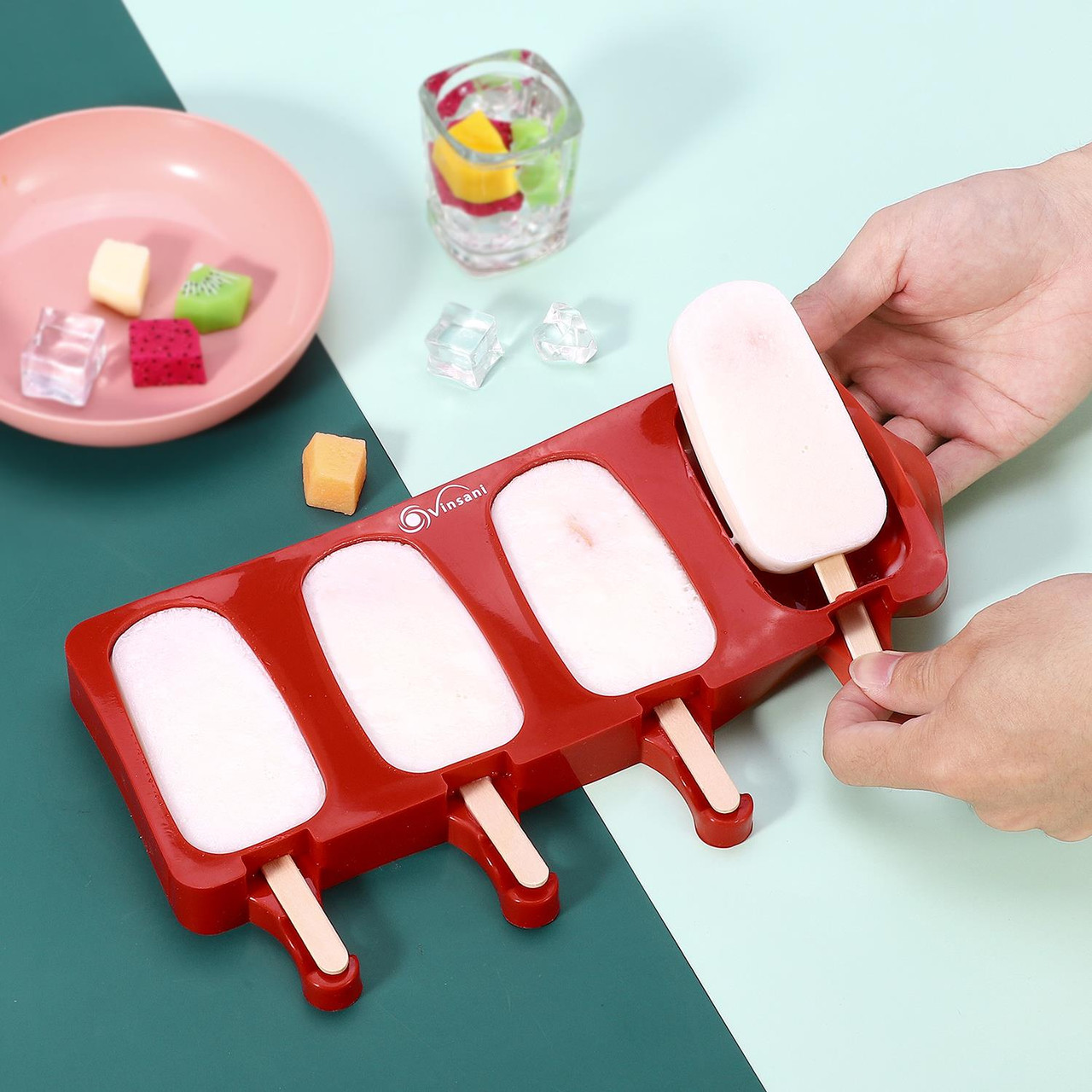 Vinsani Ice Lolly Moulds Silicone 2 x 4 Cavity Ice Cream Lolly Mould ...