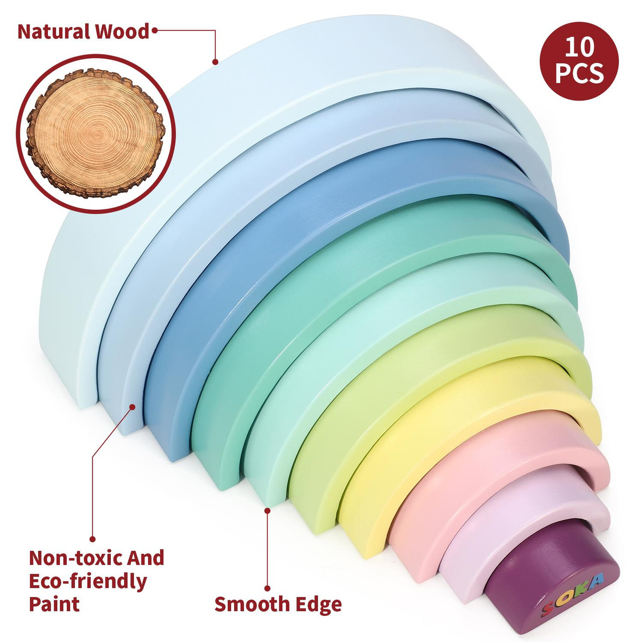 SOKA Wooden Pastel Rainbow Stacker Learning Toy Educational Creative ...